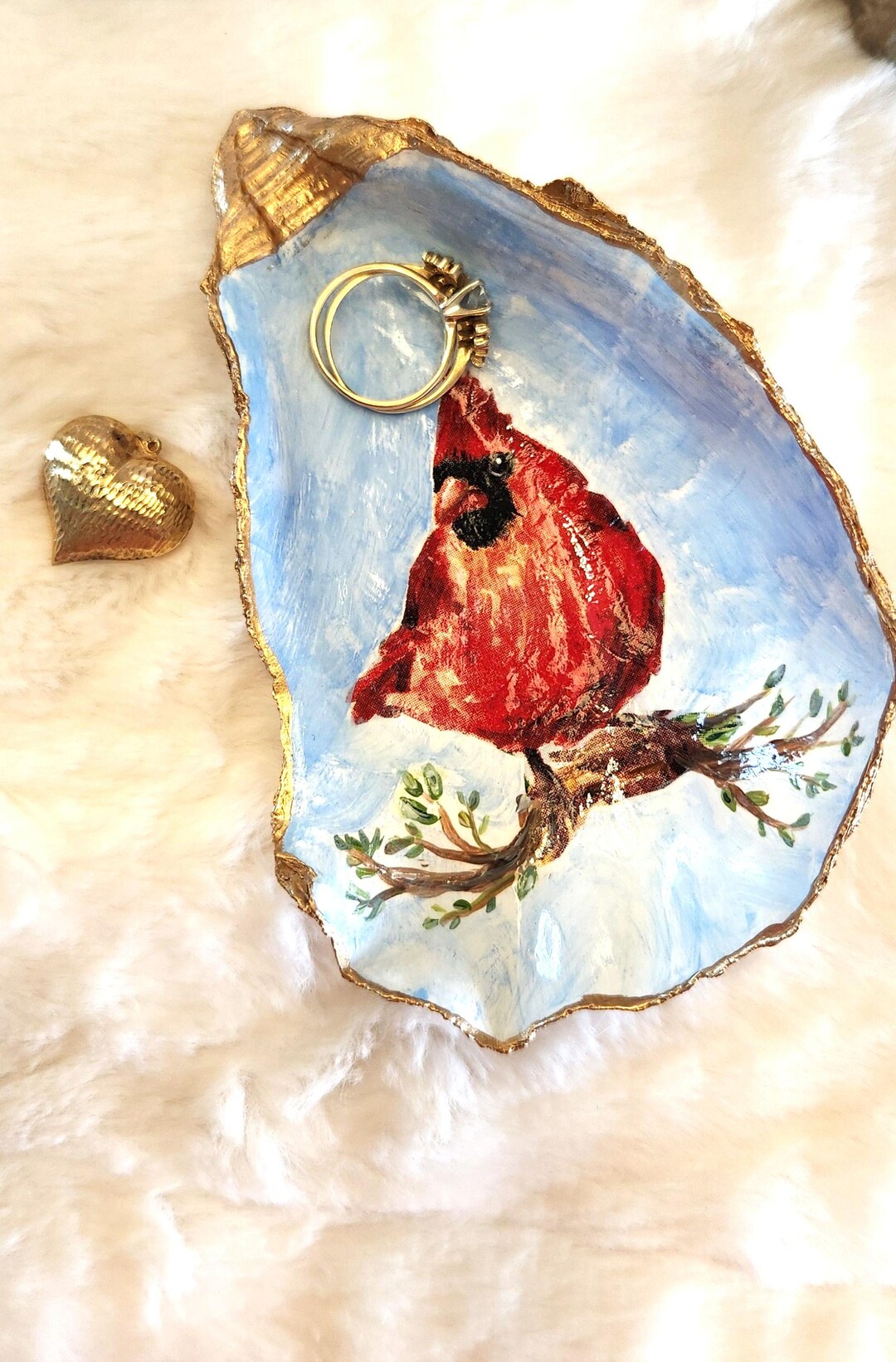 Cardinal Oyster Shell Decoupaged and Painted Christmas Ornament - Etsy