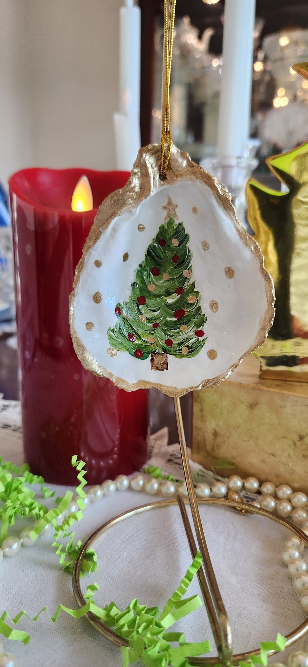 Christmas Tree Oyster Shell Hand Painted Christmas Ornament - Etsy