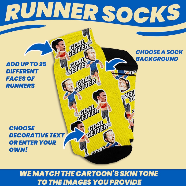 Personalized Runner Socks: Custom Face Cartoon Gift - Etsy