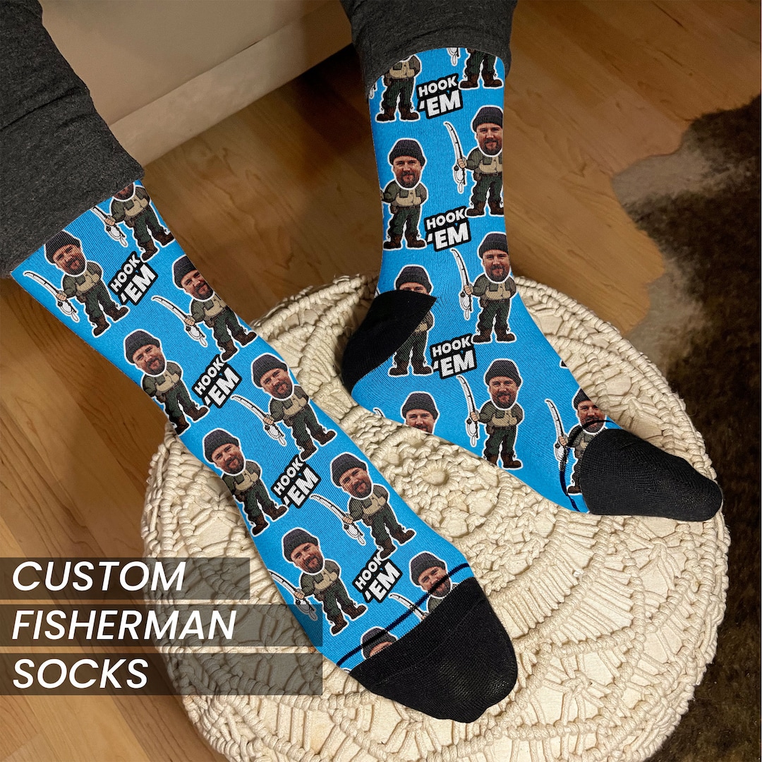Personalized Fishing Socks: Custom Face Socks, Fisherman Gift - Etsy