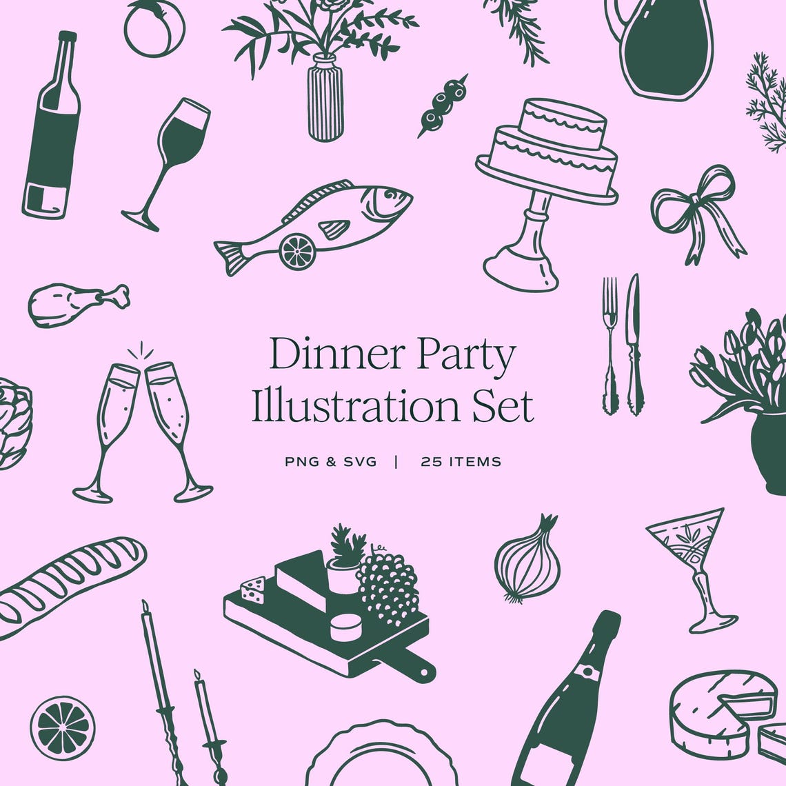 Hand-drawn Dinner Party Illustration Set - Etsy