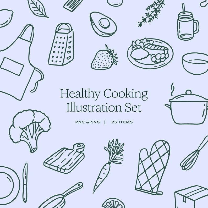 Hand-drawn Healthy Cooking Illustration Set - Etsy