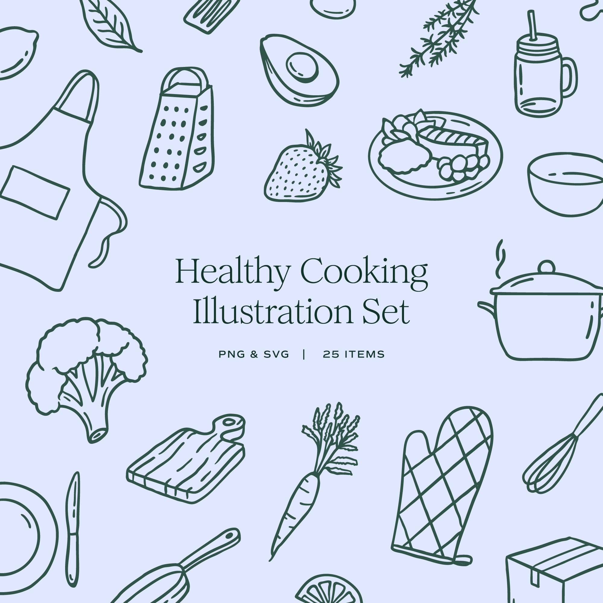 Hand-drawn Healthy Cooking Illustration Set - Etsy