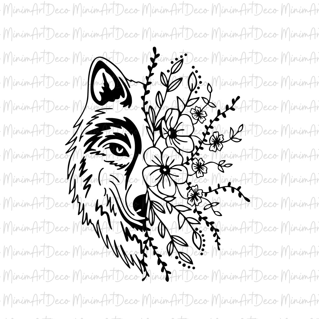Loup Svg loup floral fleurs et animaux svg esprit animal - Etsy France