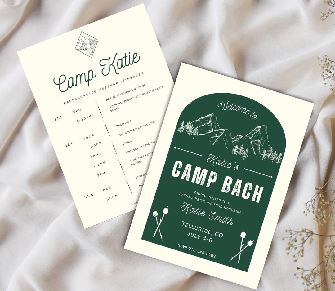 CAMP BACH Custom Invitation | Bachelorette Invite | Canva Template ...