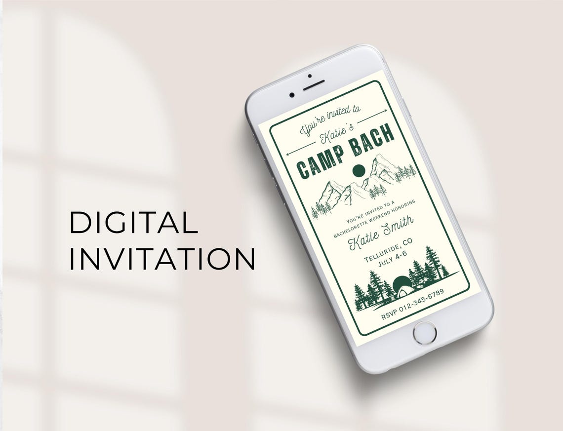 CAMP BACH ITINERARY | Mobile Bachelorette Party Invitation | Camping ...