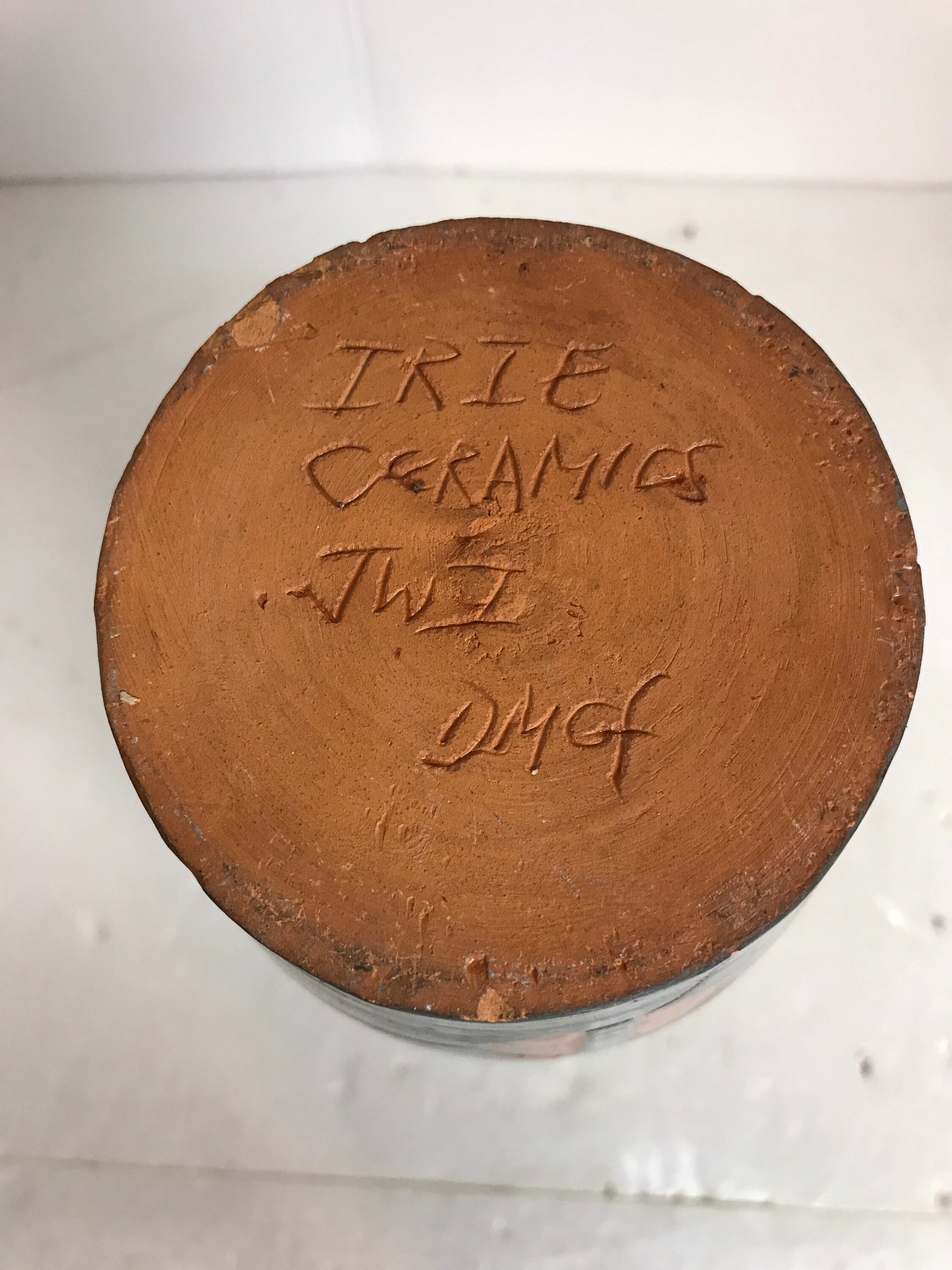 IRIE Ceramic Pottery Vase Leaf Carved Under Glaze 10” T 4.5” W 2 ...