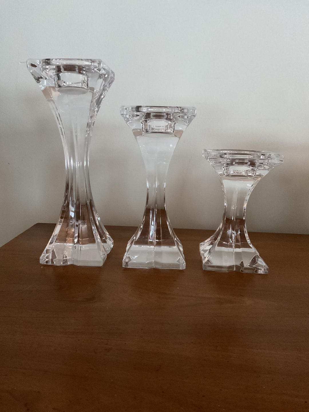Rogaska Crystal Square 3 Piece Stair Step Candlestick Set Pillar or ...