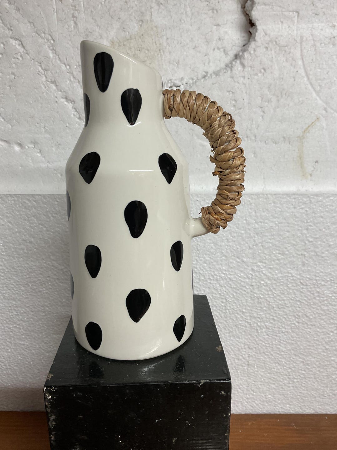 Mud Pie Black Dots White Stoneware Small Bud Vase 7" Tall 3" Base ...
