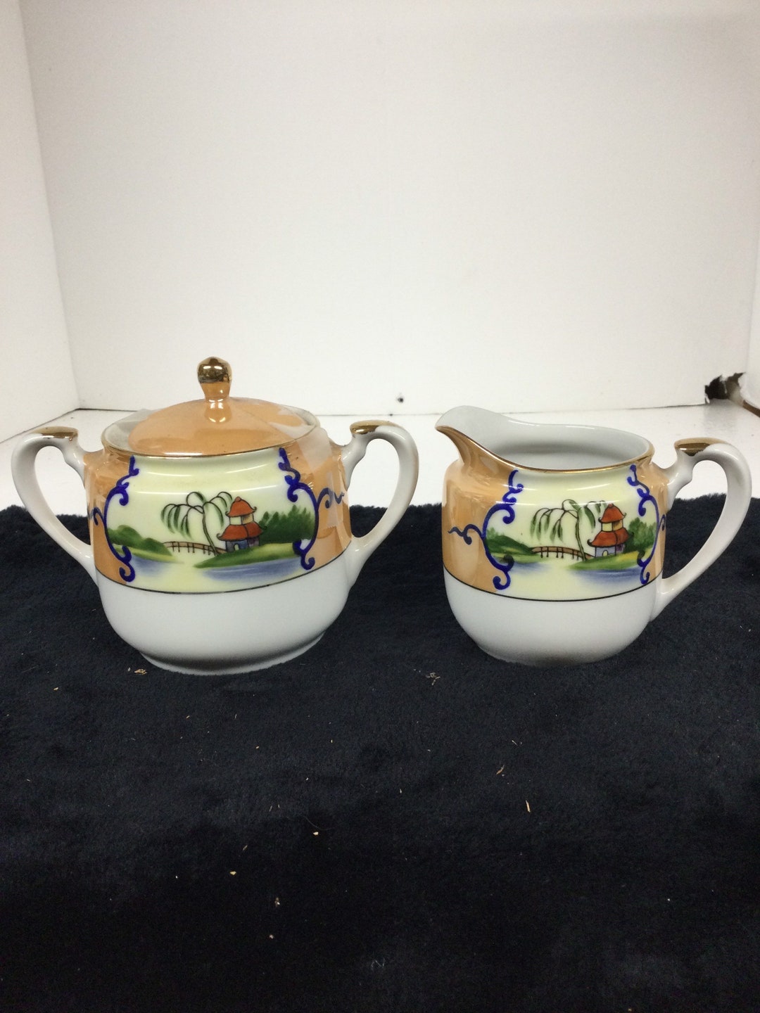 Vintage Noritake Peach Lusterware Cream & Sugar Morimura Mark Japan - Etsy