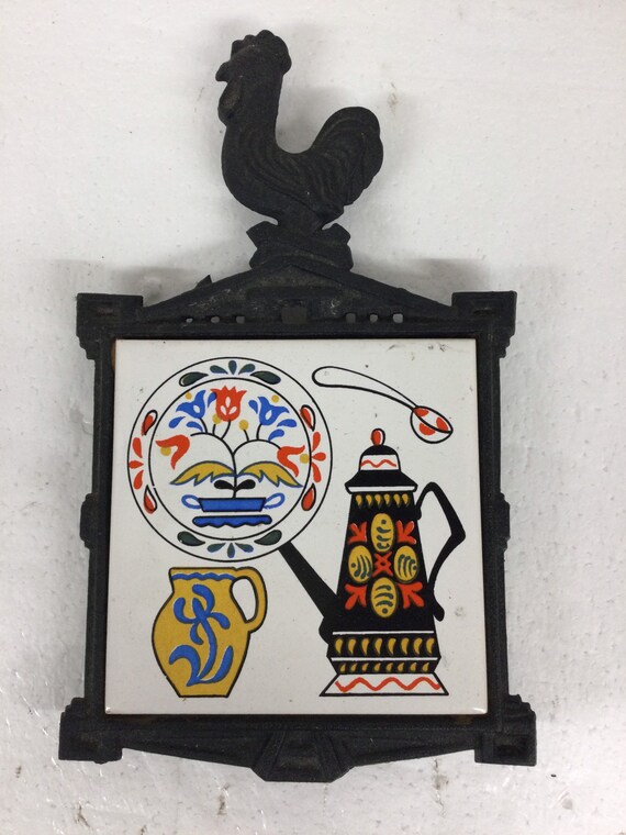 Cast Iron Rooster Trivet With Tile Center 9.25 X 5.5 - Etsy