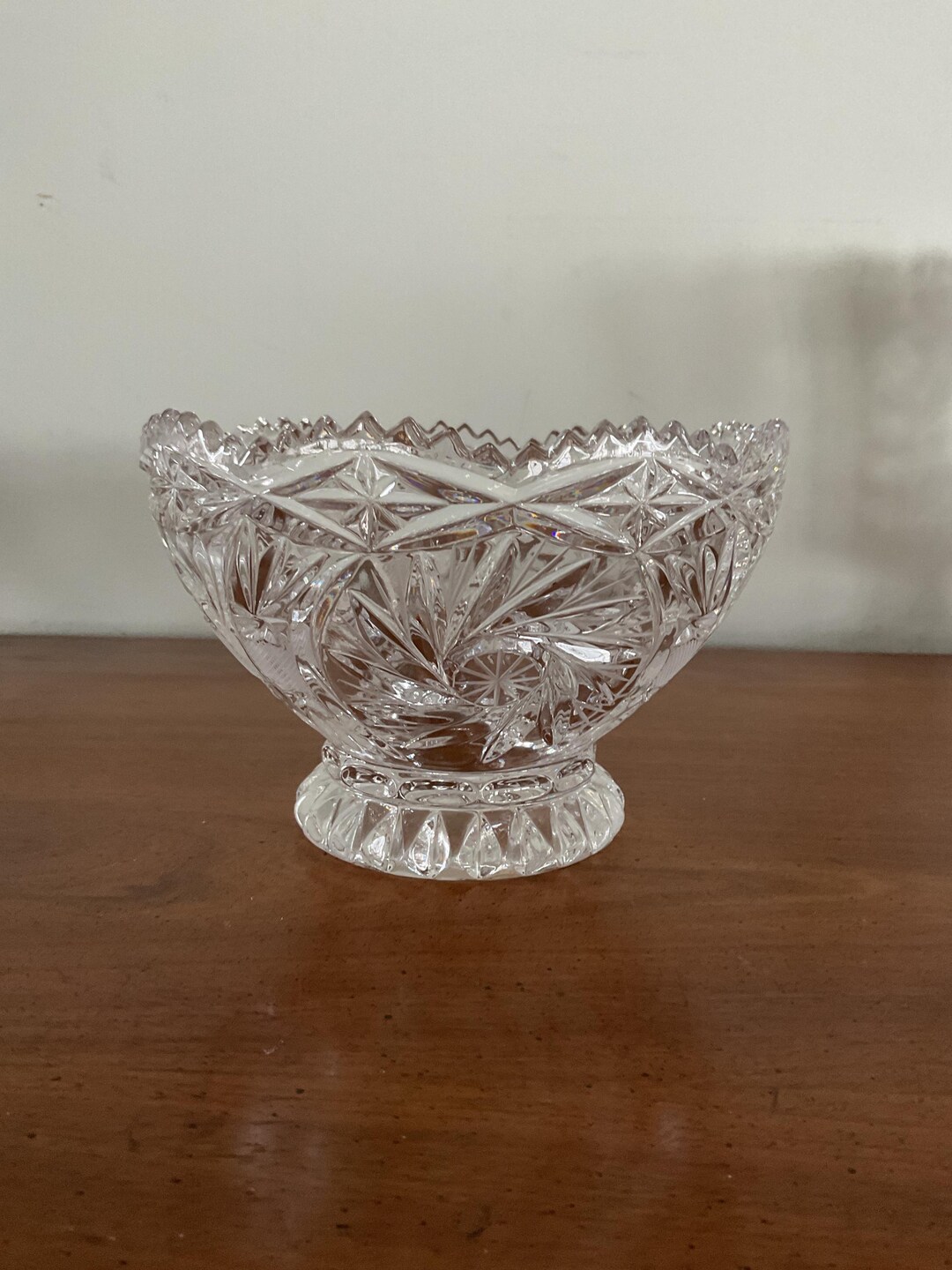 Crystal Footed Pinwheel Pattern Sawtooth Rim Bowl Round Base 6.25” X 4. ...