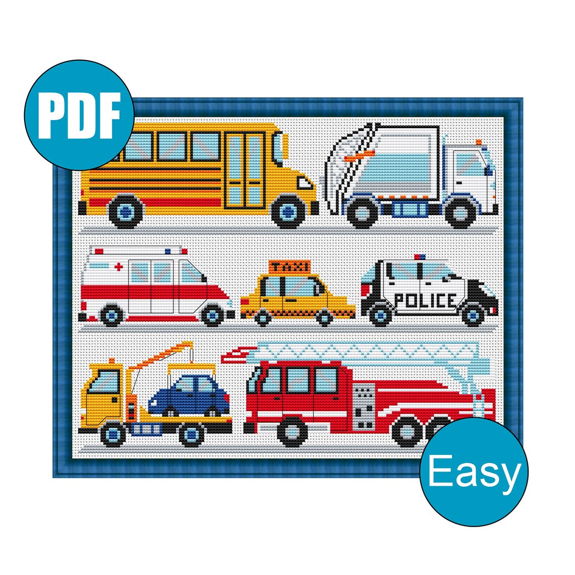 SET of 2 PDF Counted Cross Stitch Pattern City Cars Boys Room | Etsy