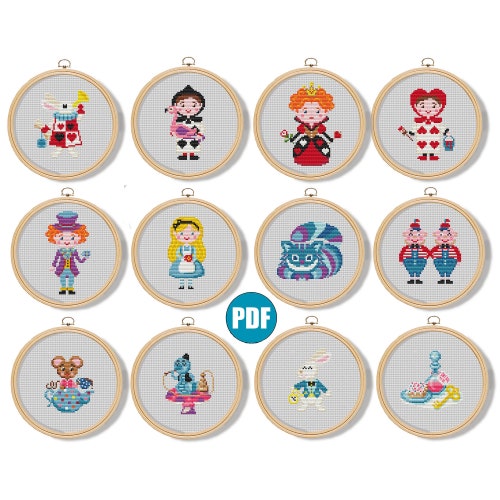 Alice in Wonderland Cross Stitch Pattern Set of 7 Bottle - Etsy