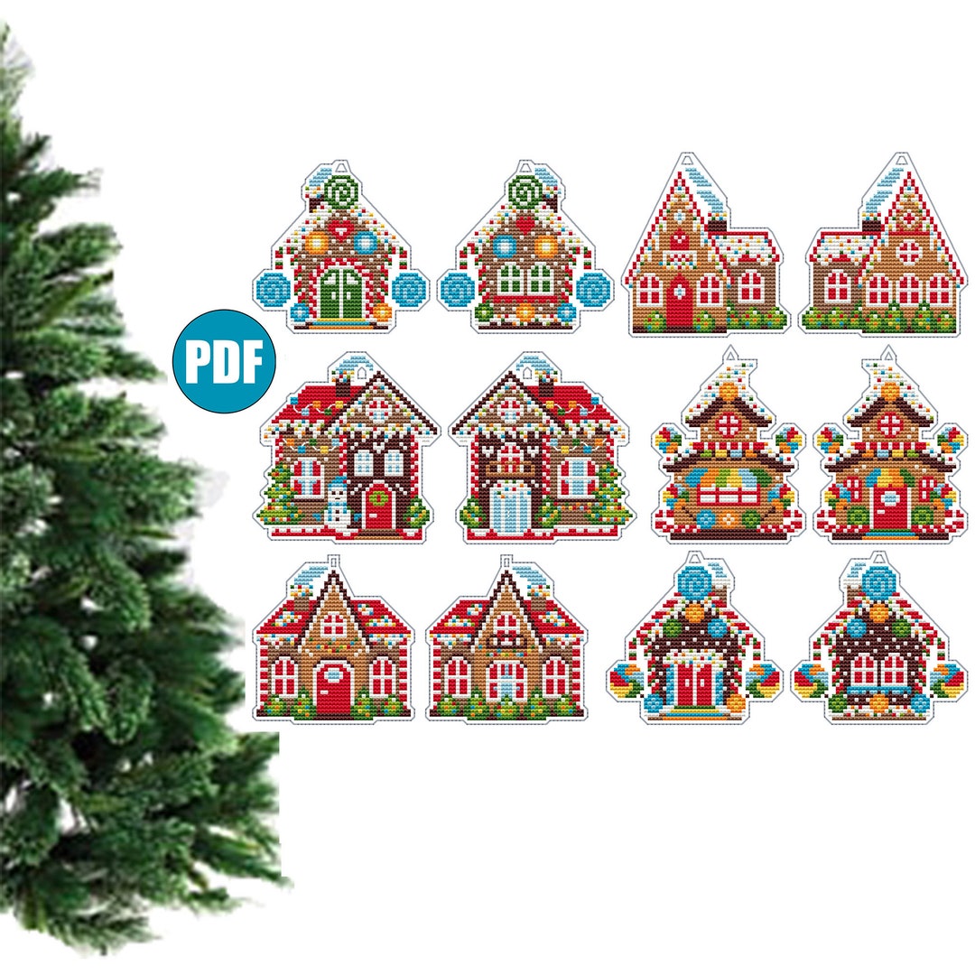 Gingerbread Houses Christmas Tree Decor for Plastic Canvas Cross Stitch ...