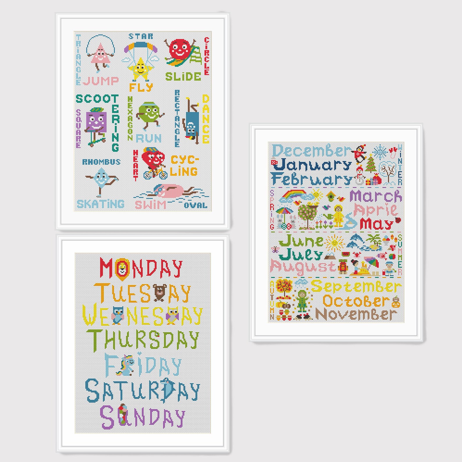 Set of 3 Seasons and Monthsdays of the Week and Shapes and - Etsy