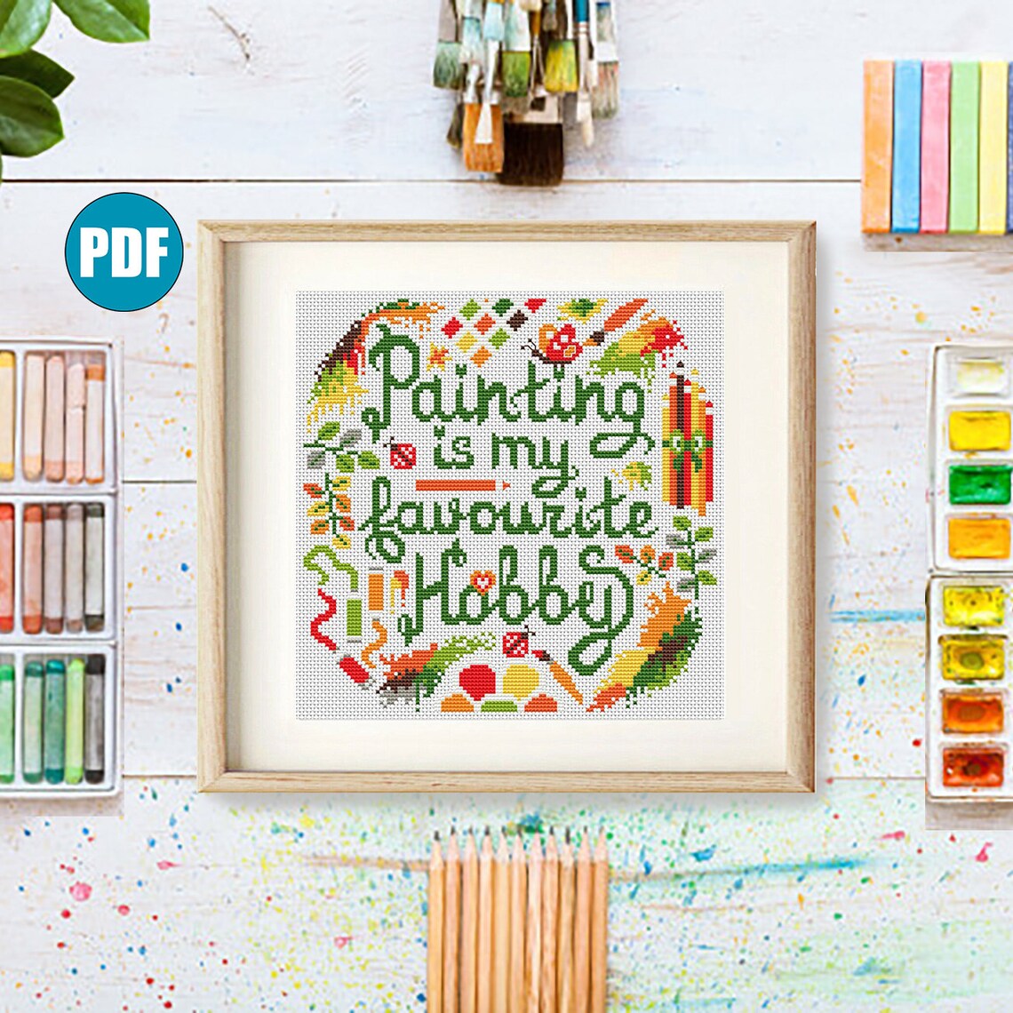 Painting is my favourite Hobby Modern cross stitch pattern pdf - Etsy ...