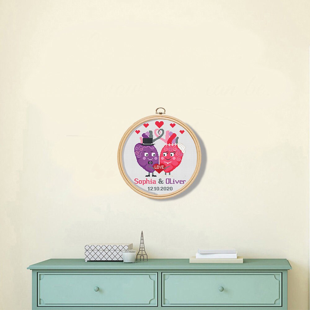 Wedding cross stitch Hearts Couple 75 Modern cross stitch Mr | Etsy