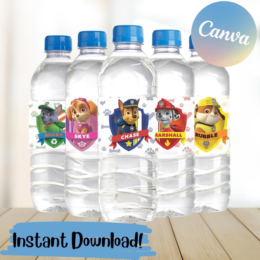 Paw Patrol Water Bottle Labels | Printable Bottle Wrappers | Skye ...