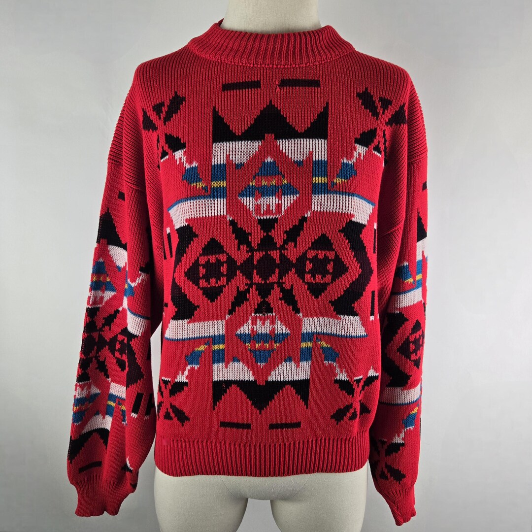 Vintage 70's 80's Navajo Aztec Tribal Print Knit Pullover Sweater by ...
