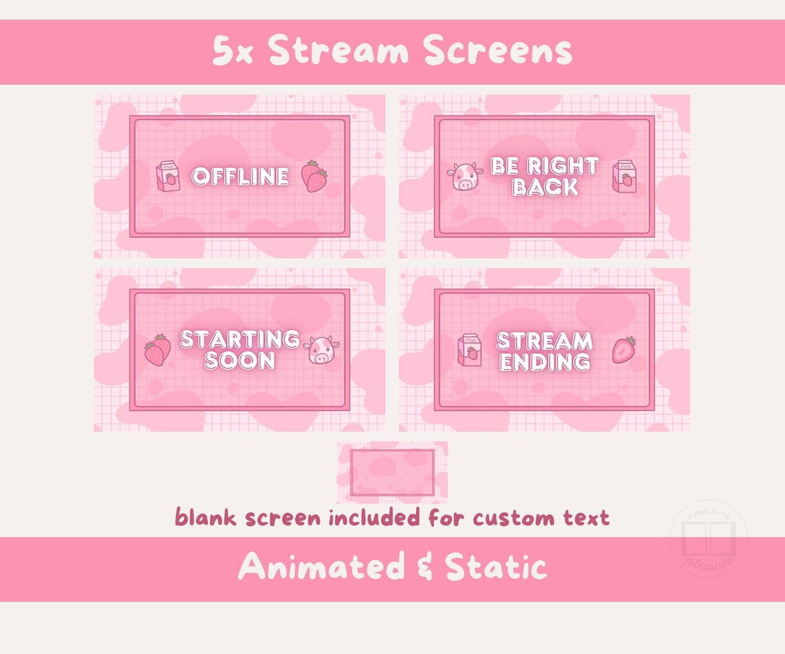 Cute Strawberry Milk Stream Overlay Pack | Pink Cow Aesthetic Streaming ...