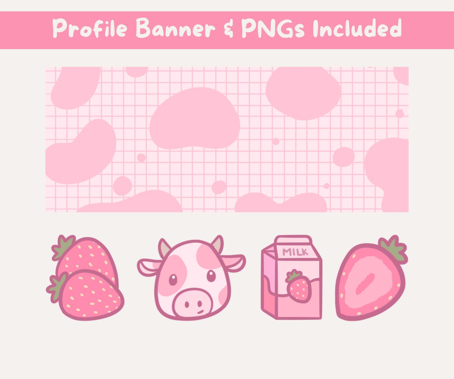 Cute Strawberry Milk Stream Overlay Pack | Pink Cow Aesthetic Streaming ...
