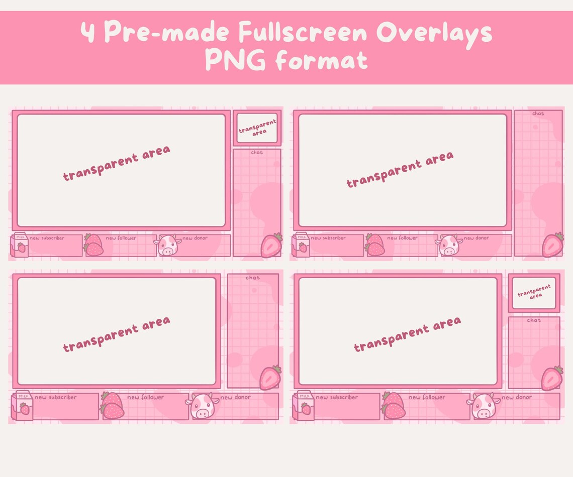 Cute Strawberry Milk Stream Overlay Pack | Pink Cow Aesthetic Streaming ...