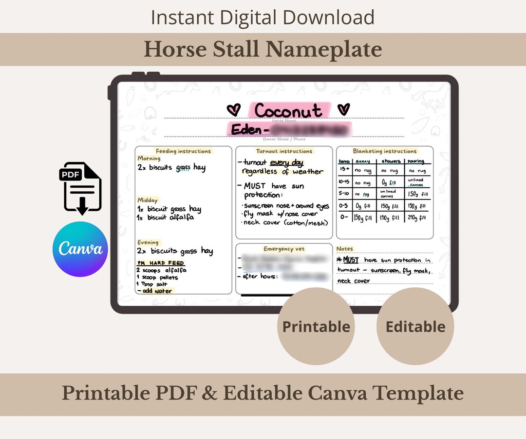 Editable Horse Stable Nameplate | Printable PDF & Canva Template ...