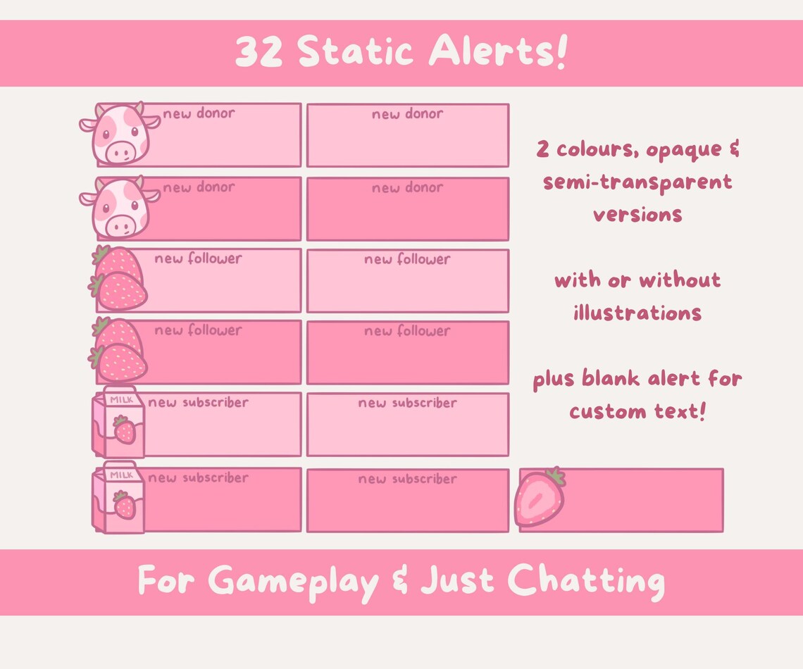 Cute Strawberry Milk Stream Overlay Pack | Pink Cow Aesthetic Streaming ...