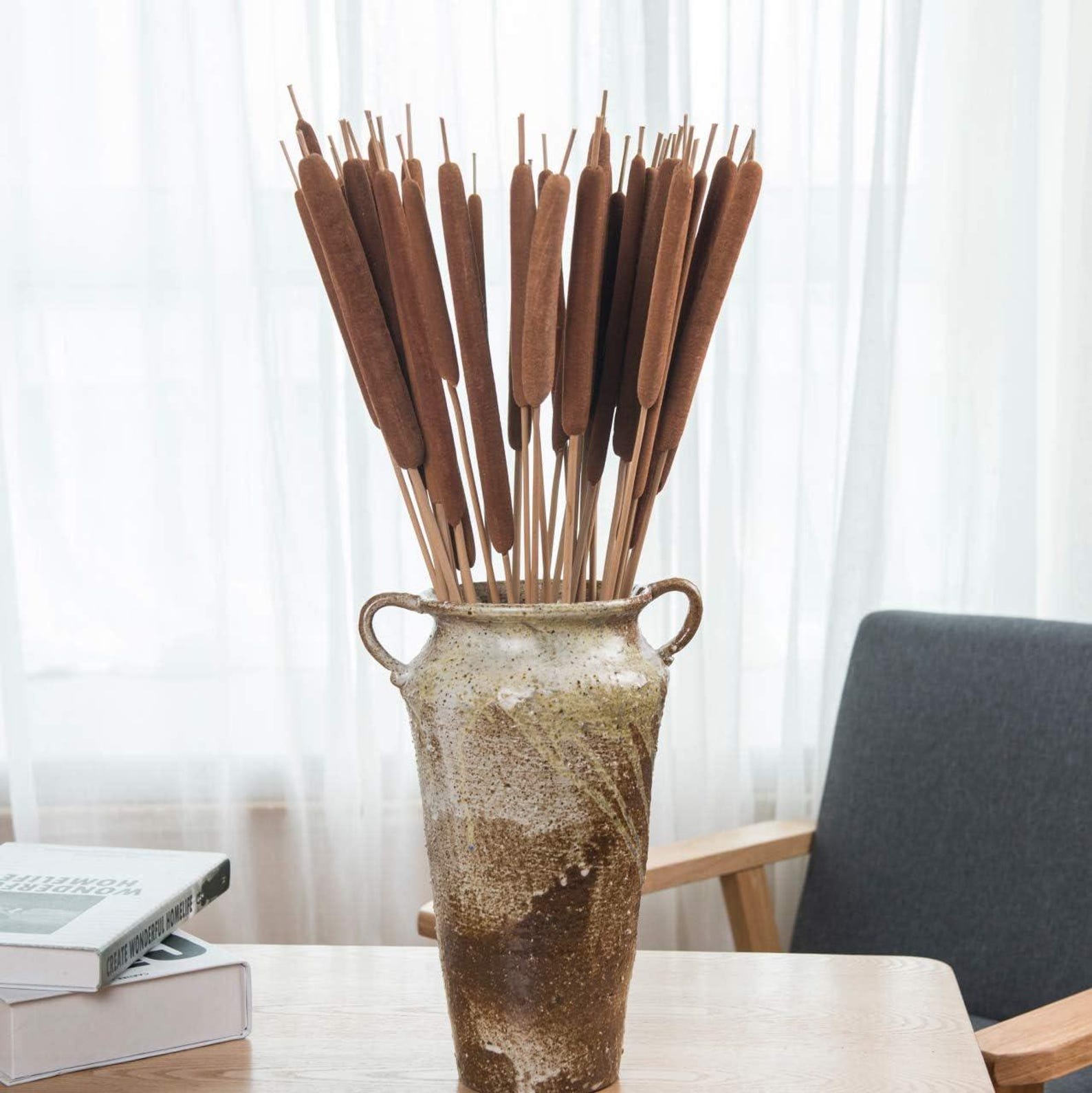 20 Pcs Dried Cattails Floral Stems, 17 Inch Jumbo Cattail Bunch ...