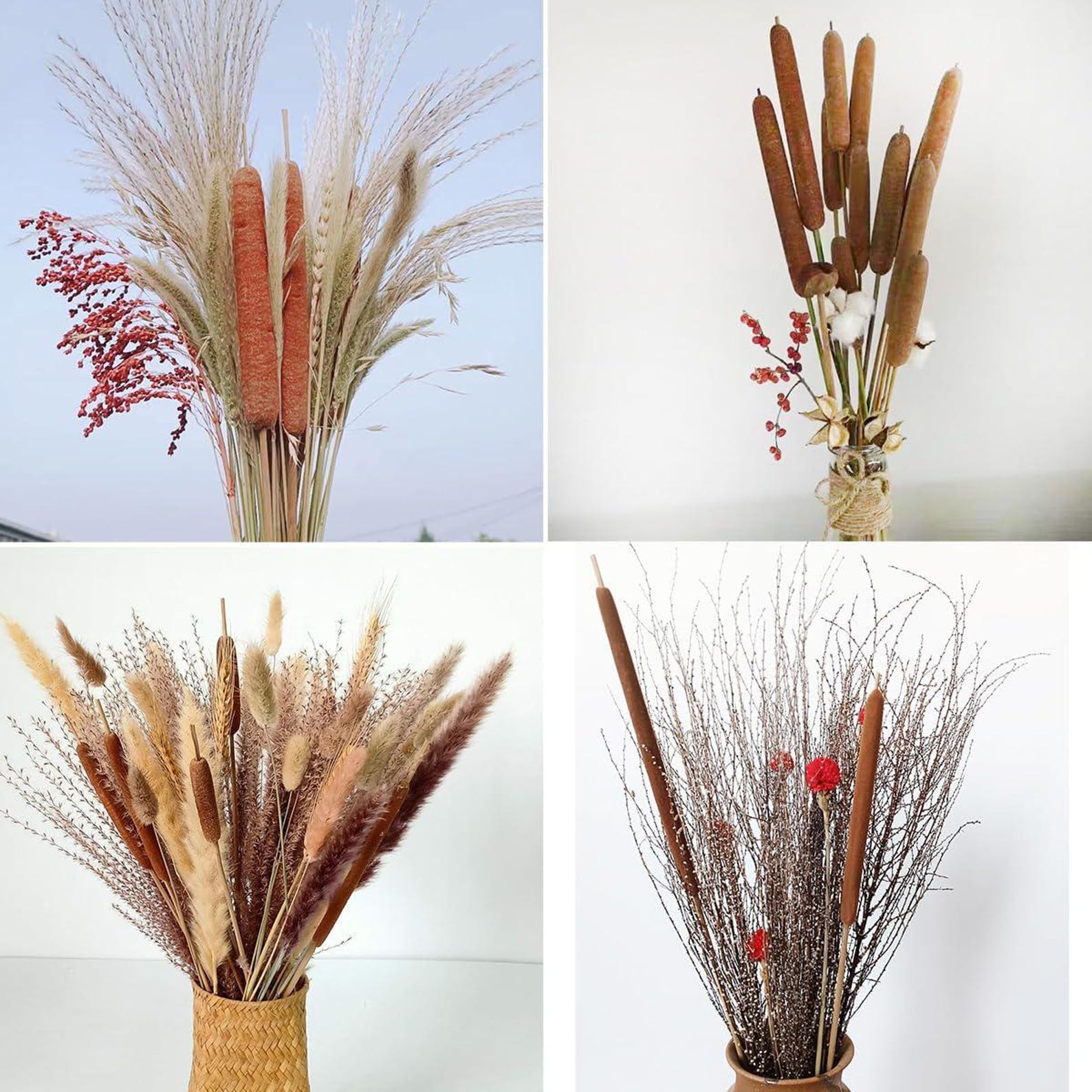 20 Pcs Dried Cattails Floral Stems, 17 Inch Jumbo Cattail Bunch ...