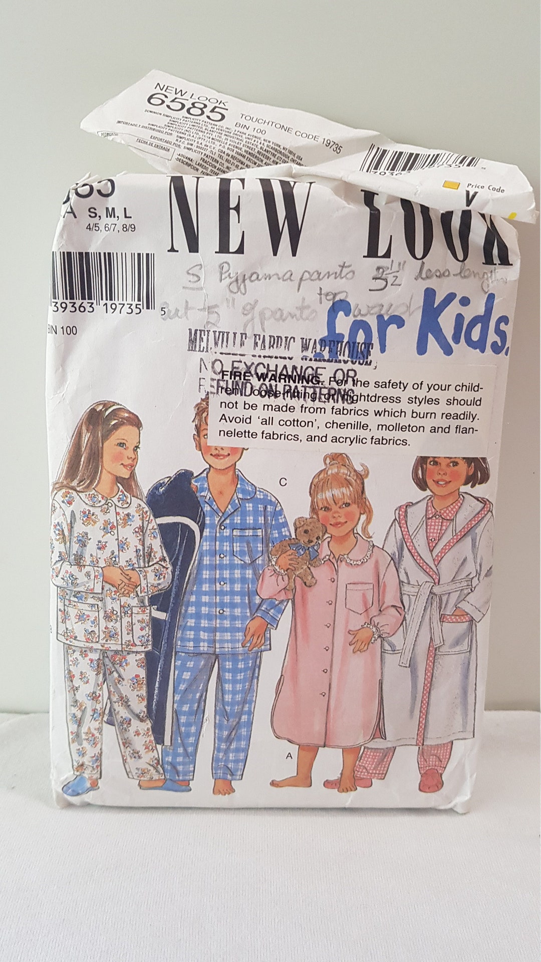 6585 New Look Pattern Childrens Unisex Sleepwear Size S-L - Vintage ...