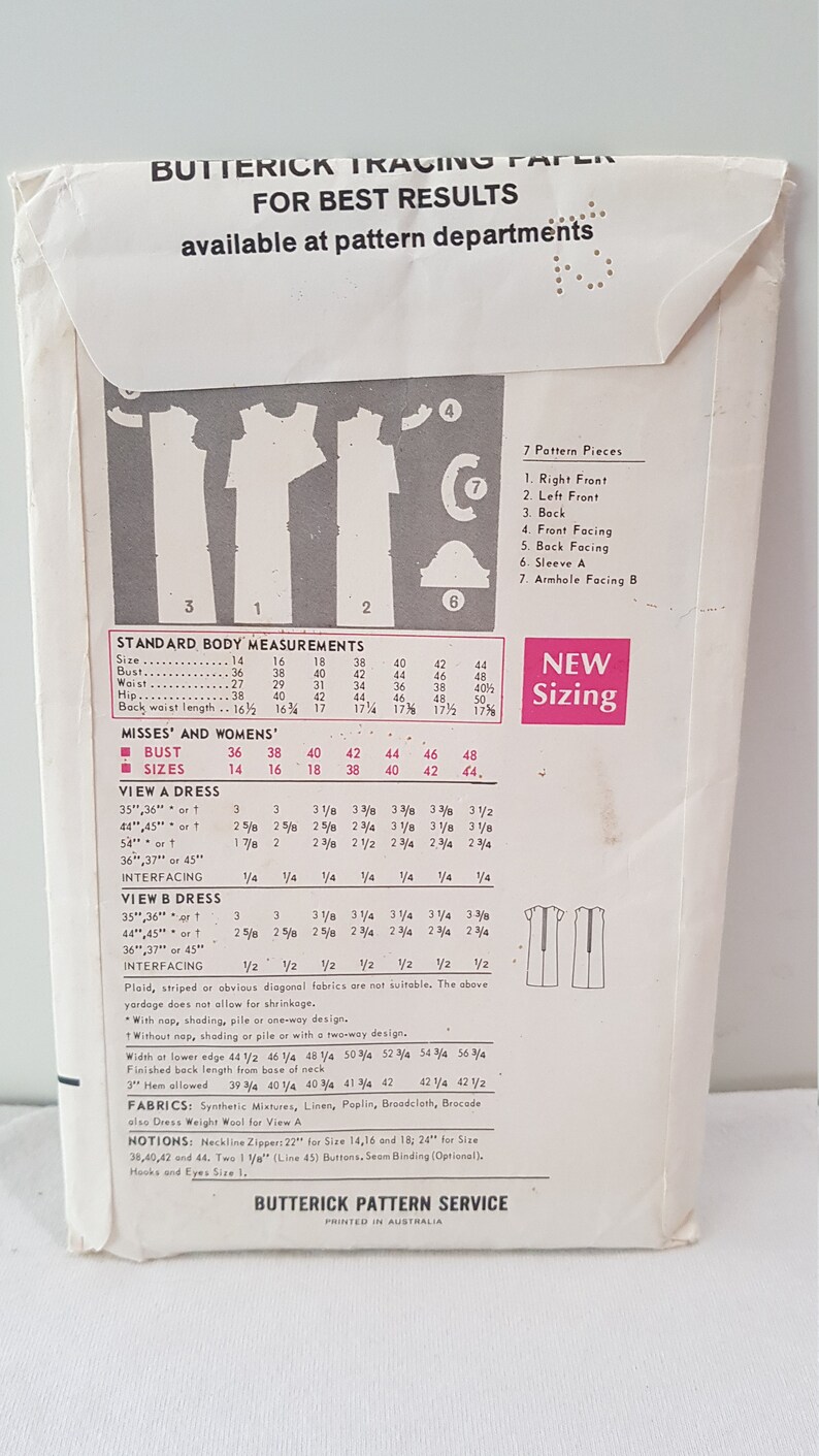 4702 Butterick Pattern Womens' Dresses Size 40 Bust 44 Vintage Paper ...