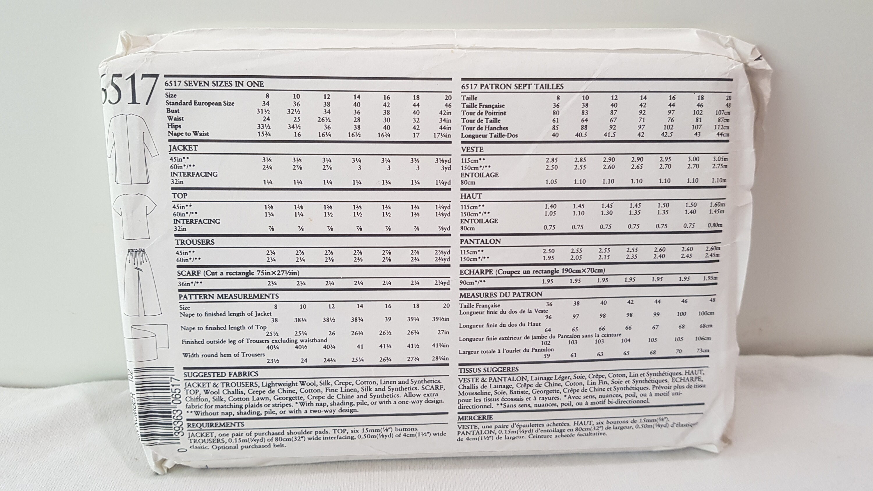 6517 New Look Pattern Womens Jacket, Top, Trousers & Scarf Size 8-20 ...