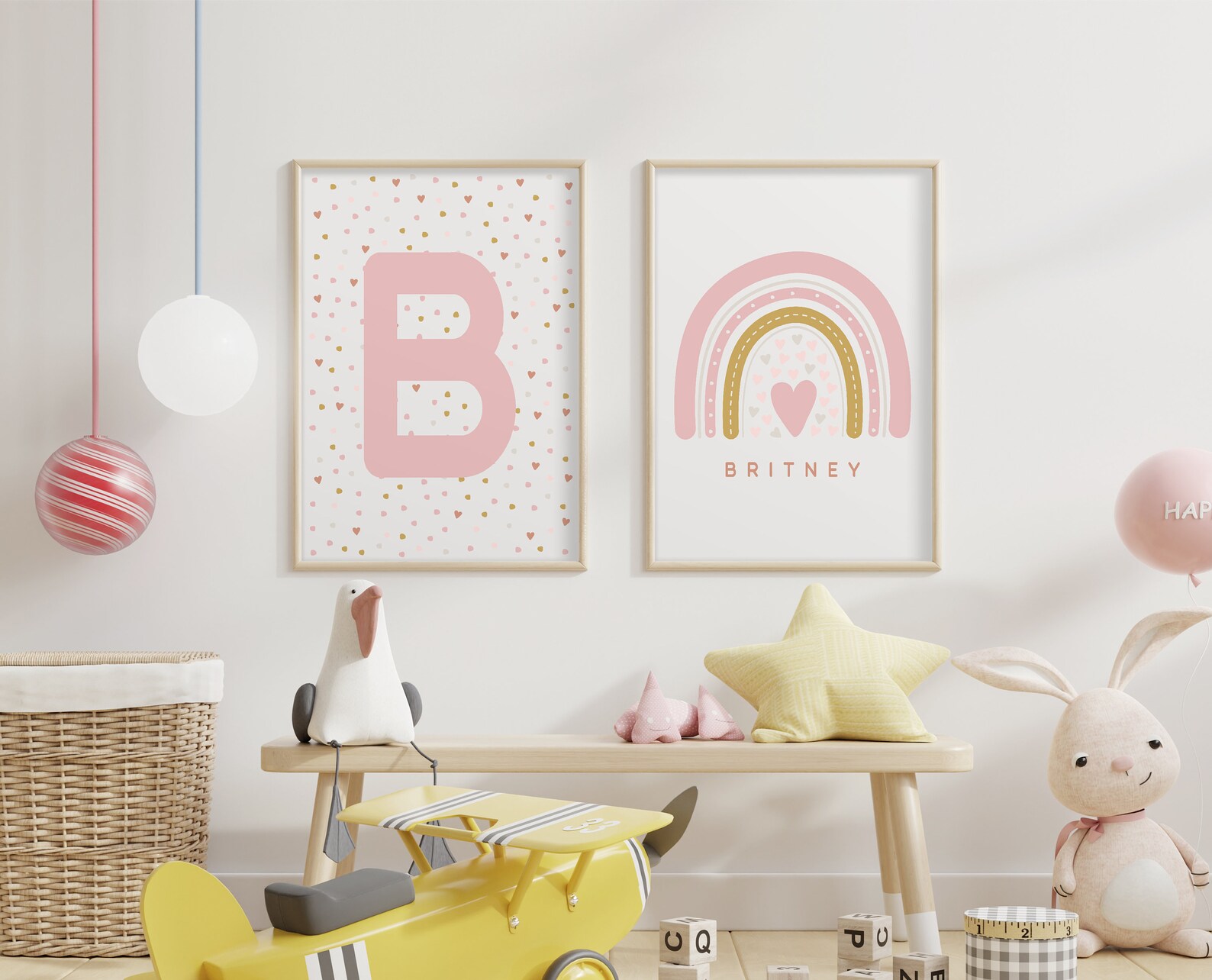 Personalized Initial Print Set of 2, Nursery Wall Art, Nursery Wall ...