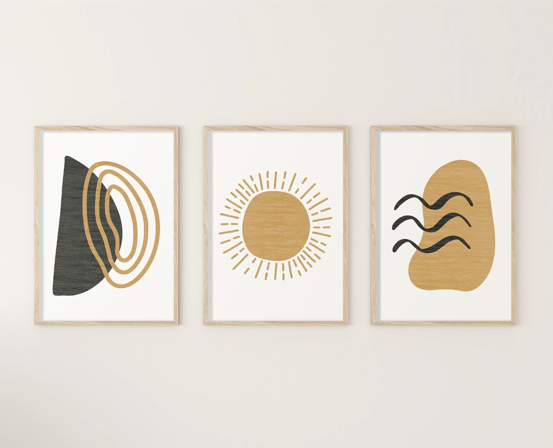 Sun Abstract Art Print Set of 3, Neutral Art Prints, Abstract Gallery ...
