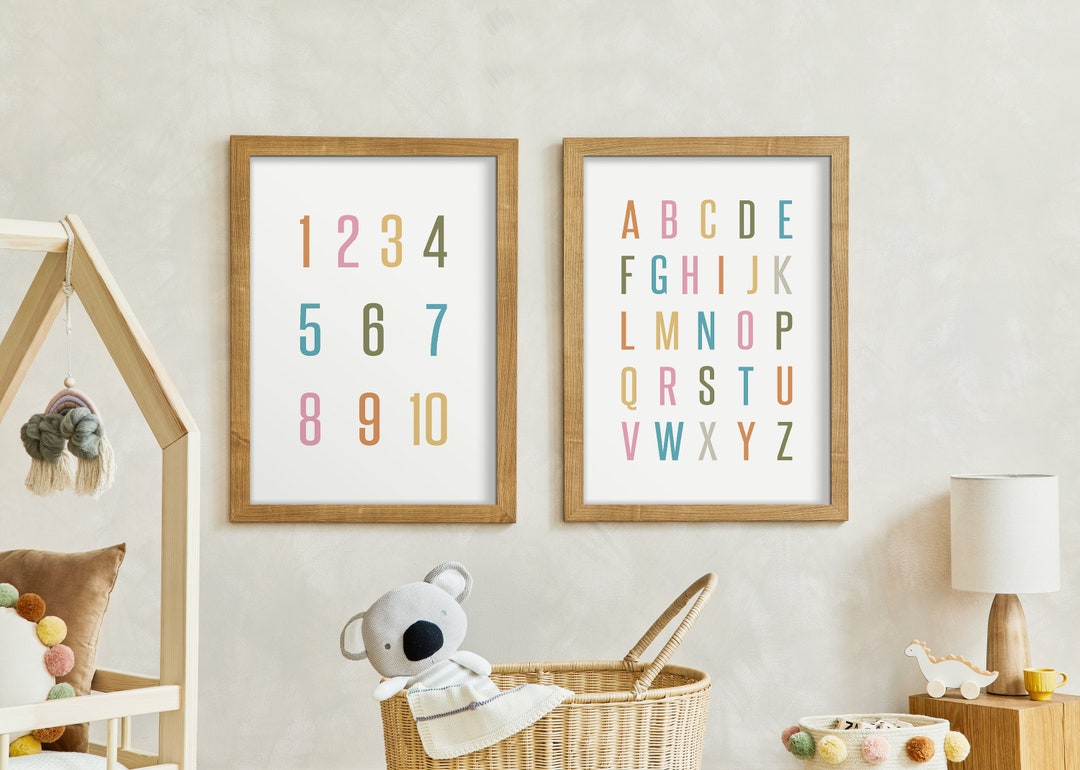 Pastel Color Alphabet Number Nursery Wall Art Print Set of 2, Number ...