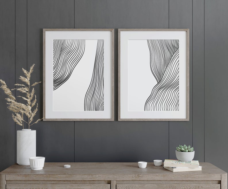 Minimalist Abstract Line Wall Art Printable Set of 3, Black and White ...