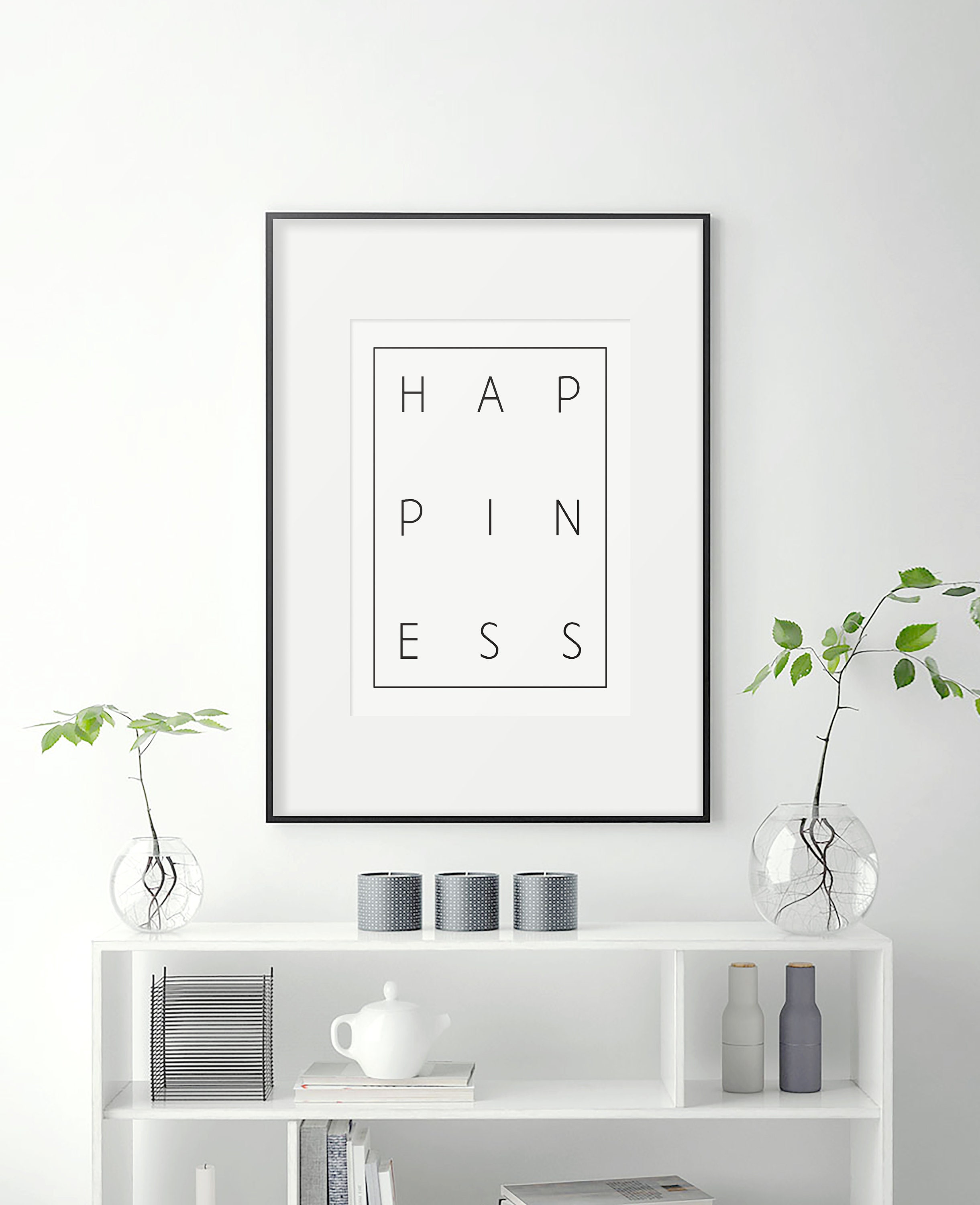 HAPPINESS Typography Print, Prints Wall Art, Typography Wall Art ...