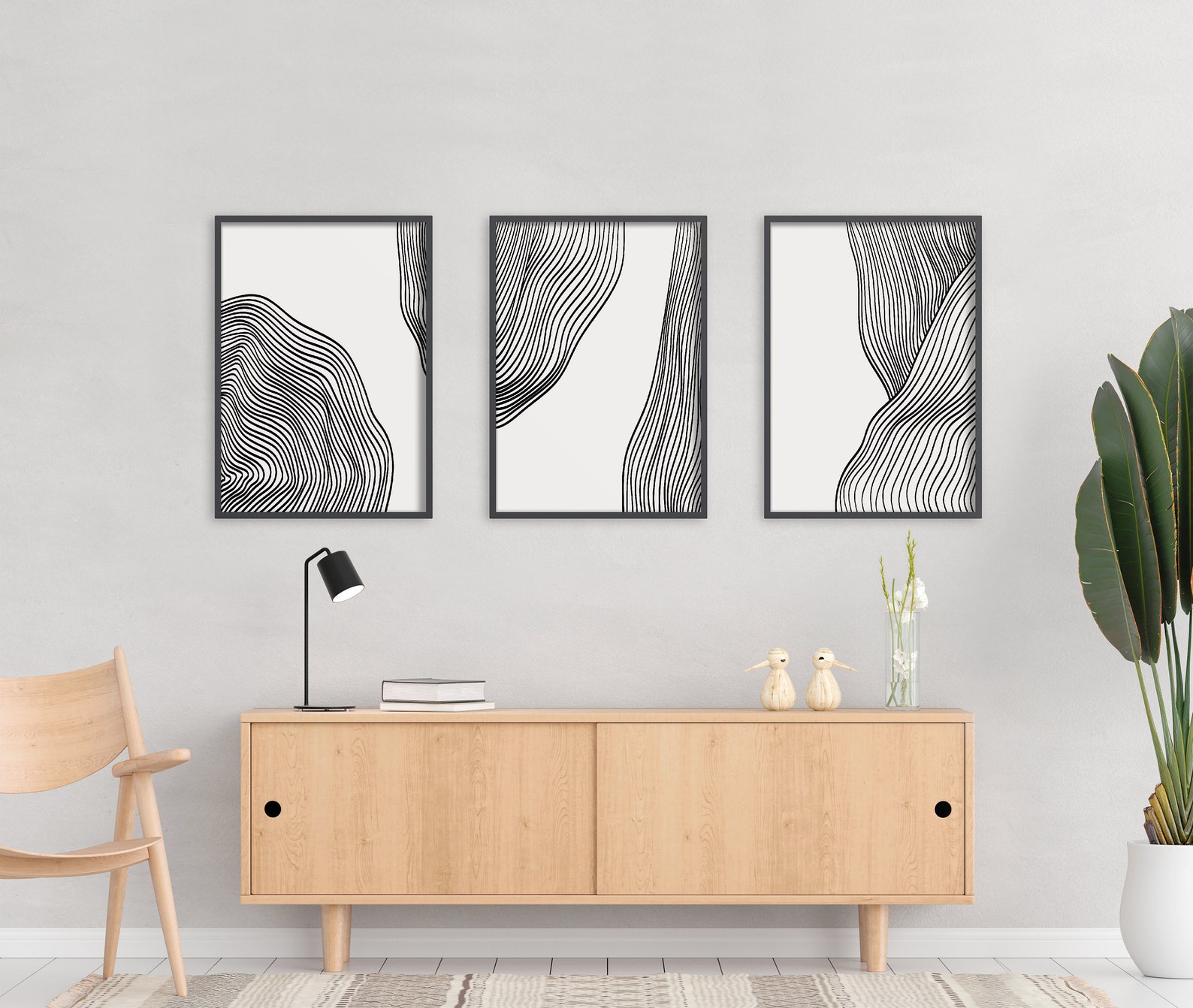 Minimalist Abstract Line Wall Art Printable Set of 3, Black and White ...