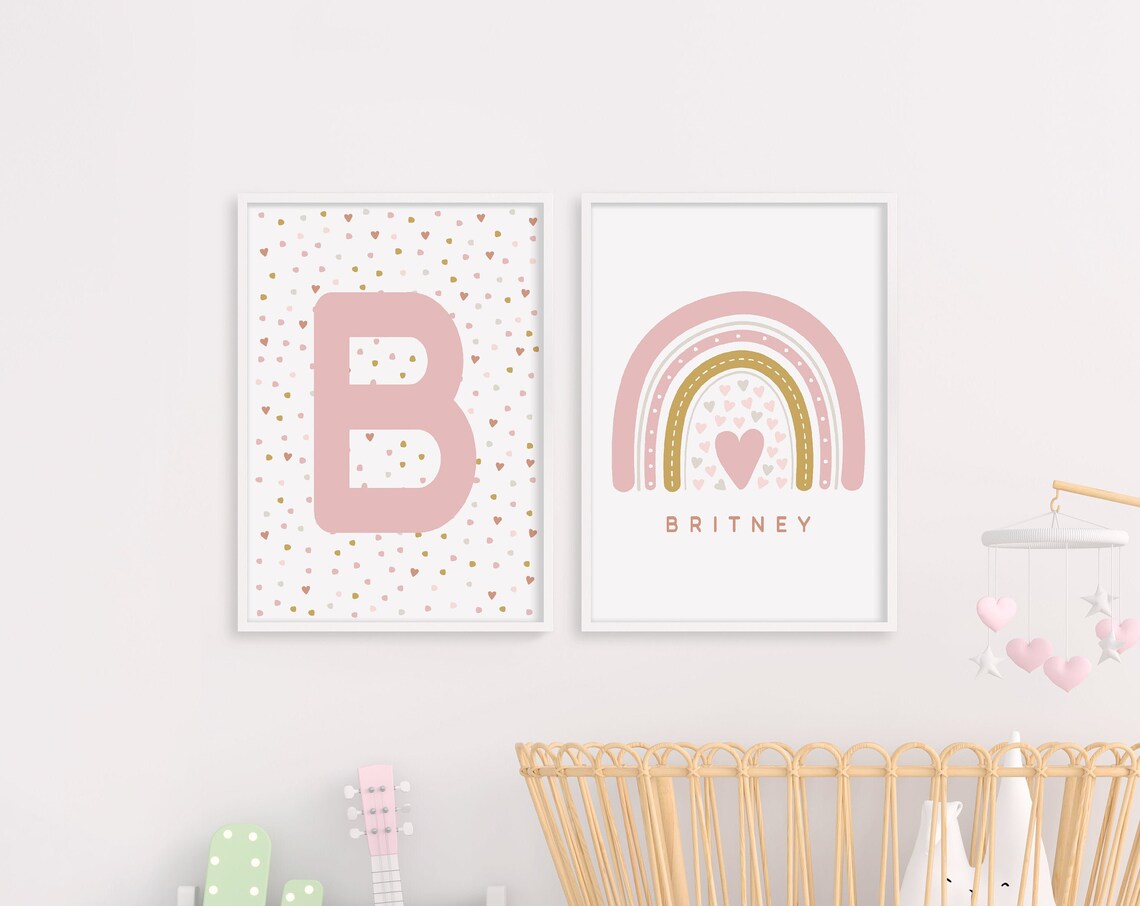 Personalized Initial Print Set of 2 Nursery Wall Art Nursery - Etsy