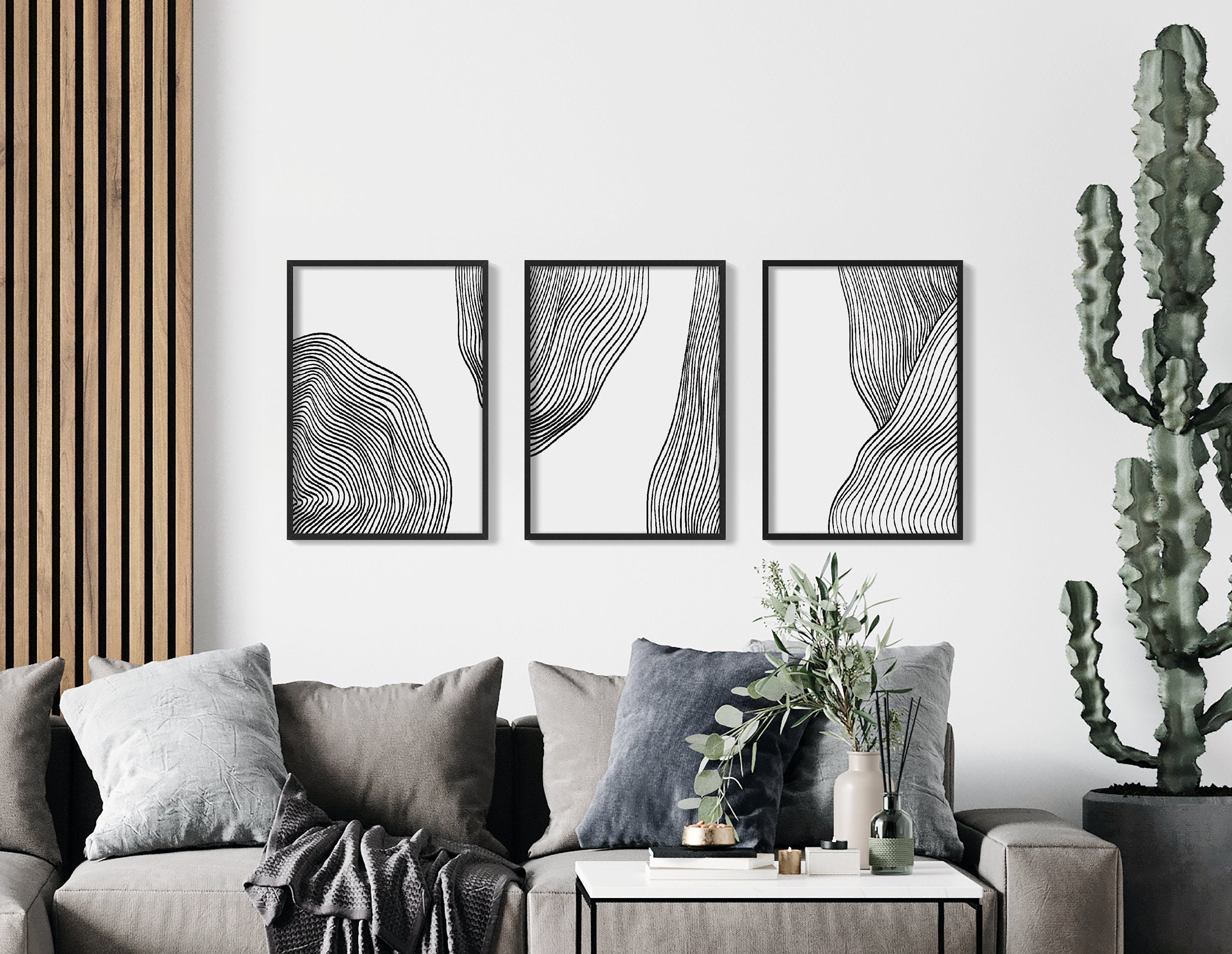 Minimalist Abstract Line Wall Art Printable Set of 3, Black and White ...