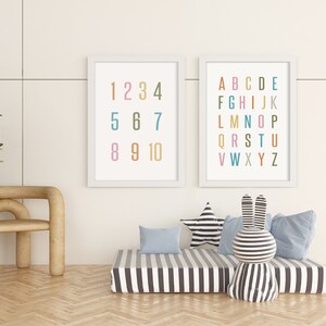 Pastel Color Alphabet Number Nursery Wall Art Print Set of 2, Number ...