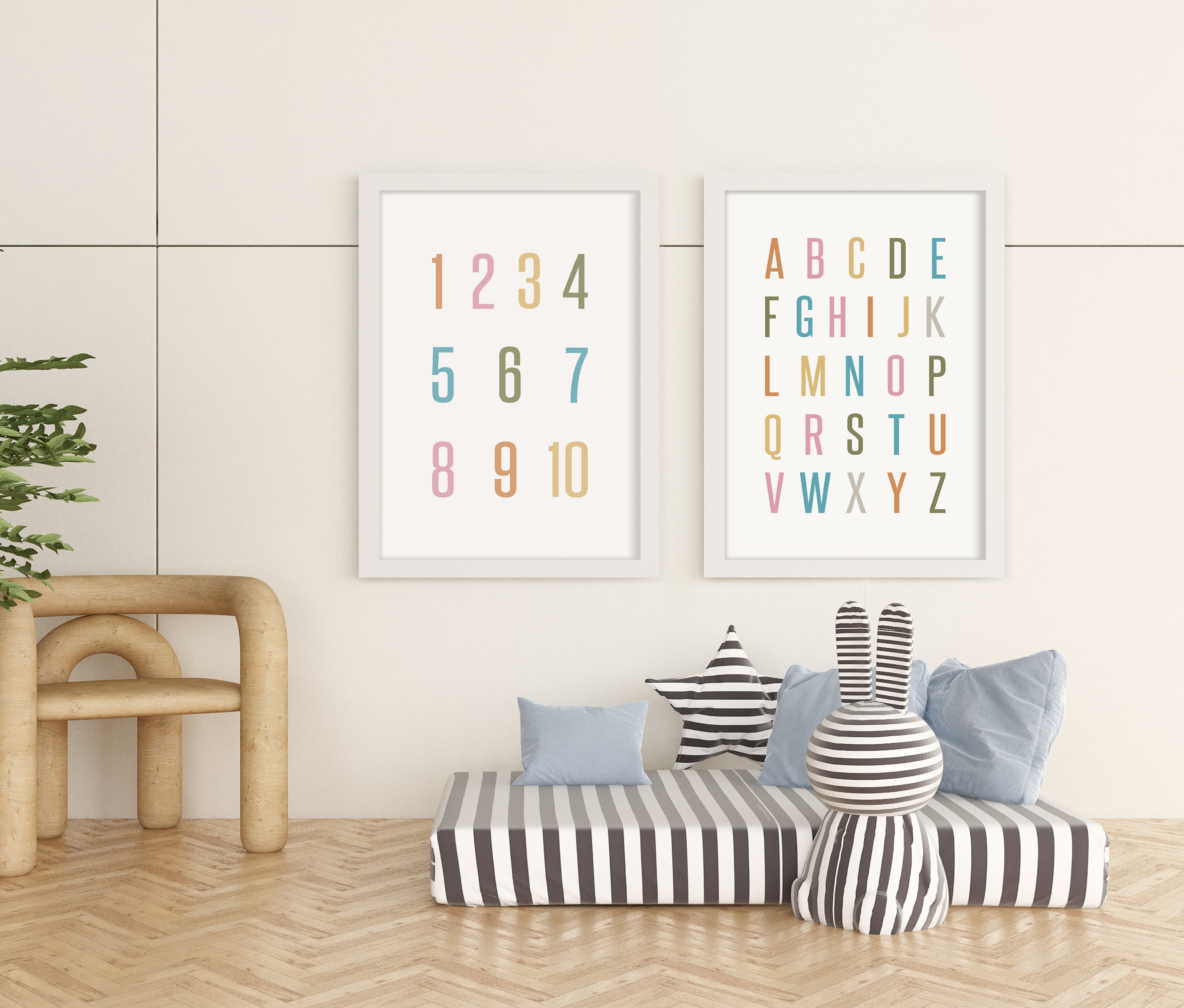 Pastel Color Alphabet Number Nursery Wall Art Print Set of 2 - Etsy