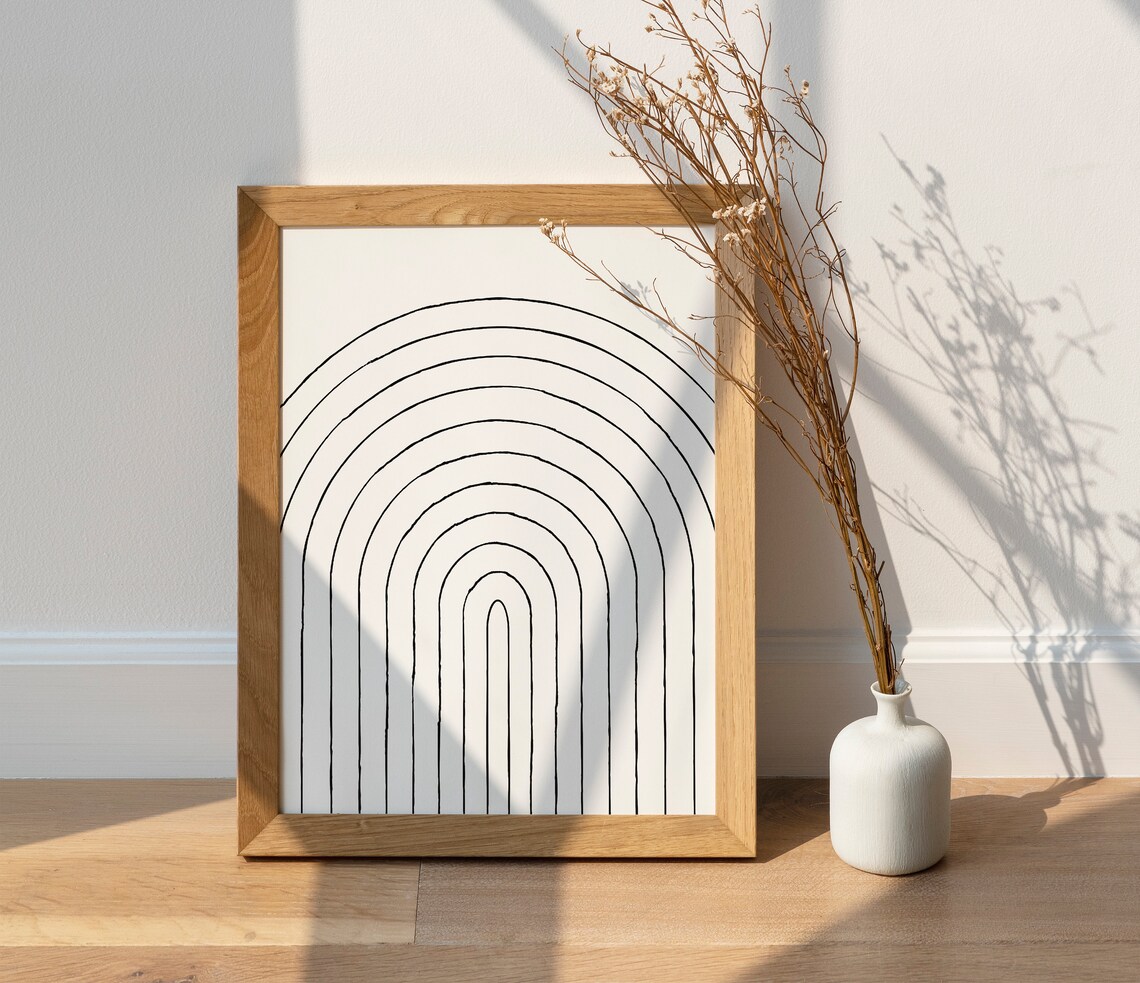 Arch Abstract Line Drawing Art Printable, Geometric Black and White ...