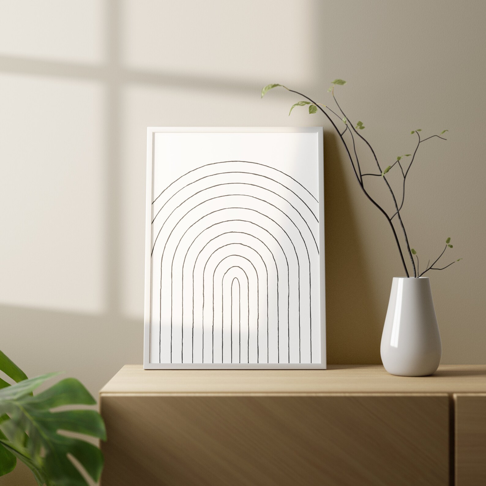 Arch Abstract Line Drawing Art Printable, Geometric Black and White ...