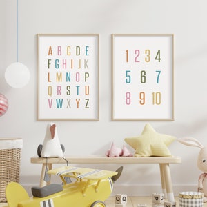 Pastel Color Alphabet Number Nursery Wall Art Print Set of 2, Number ...