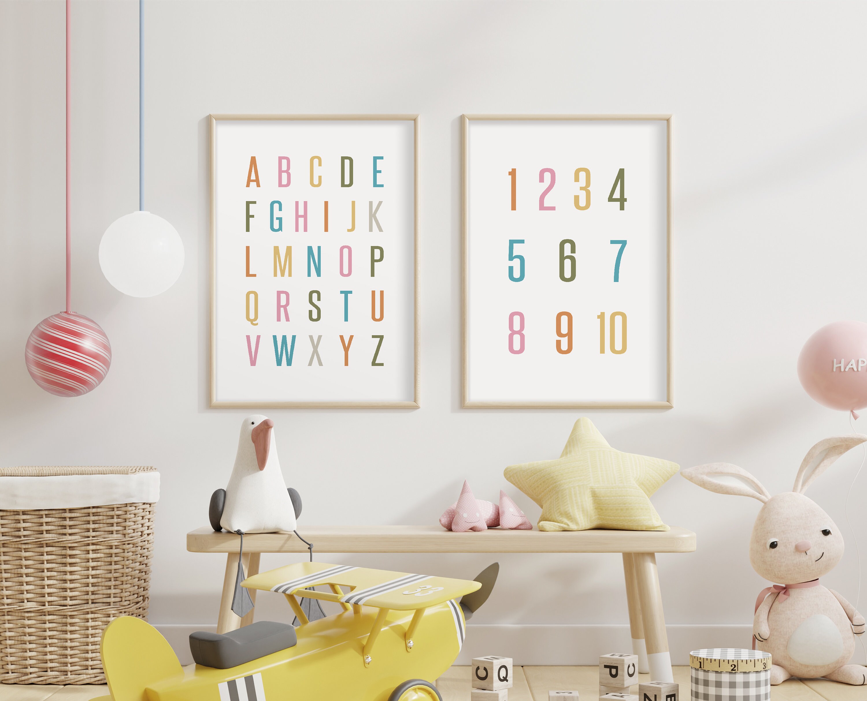 Pastel Color Alphabet Number Nursery Wall Art Print Set of 2 - Etsy