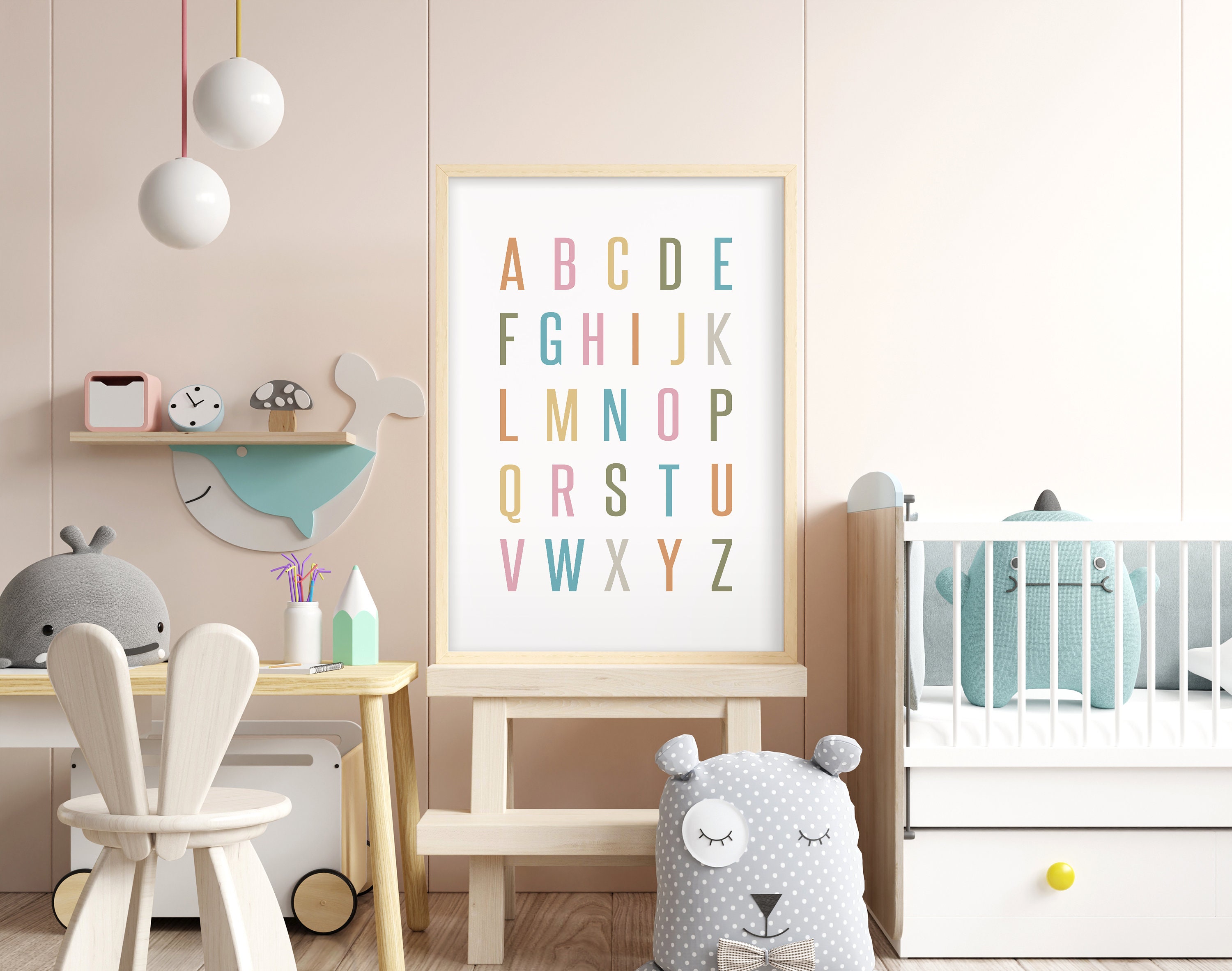Pastel Color Alphabet Number Nursery Wall Art Print Set of 2 - Etsy