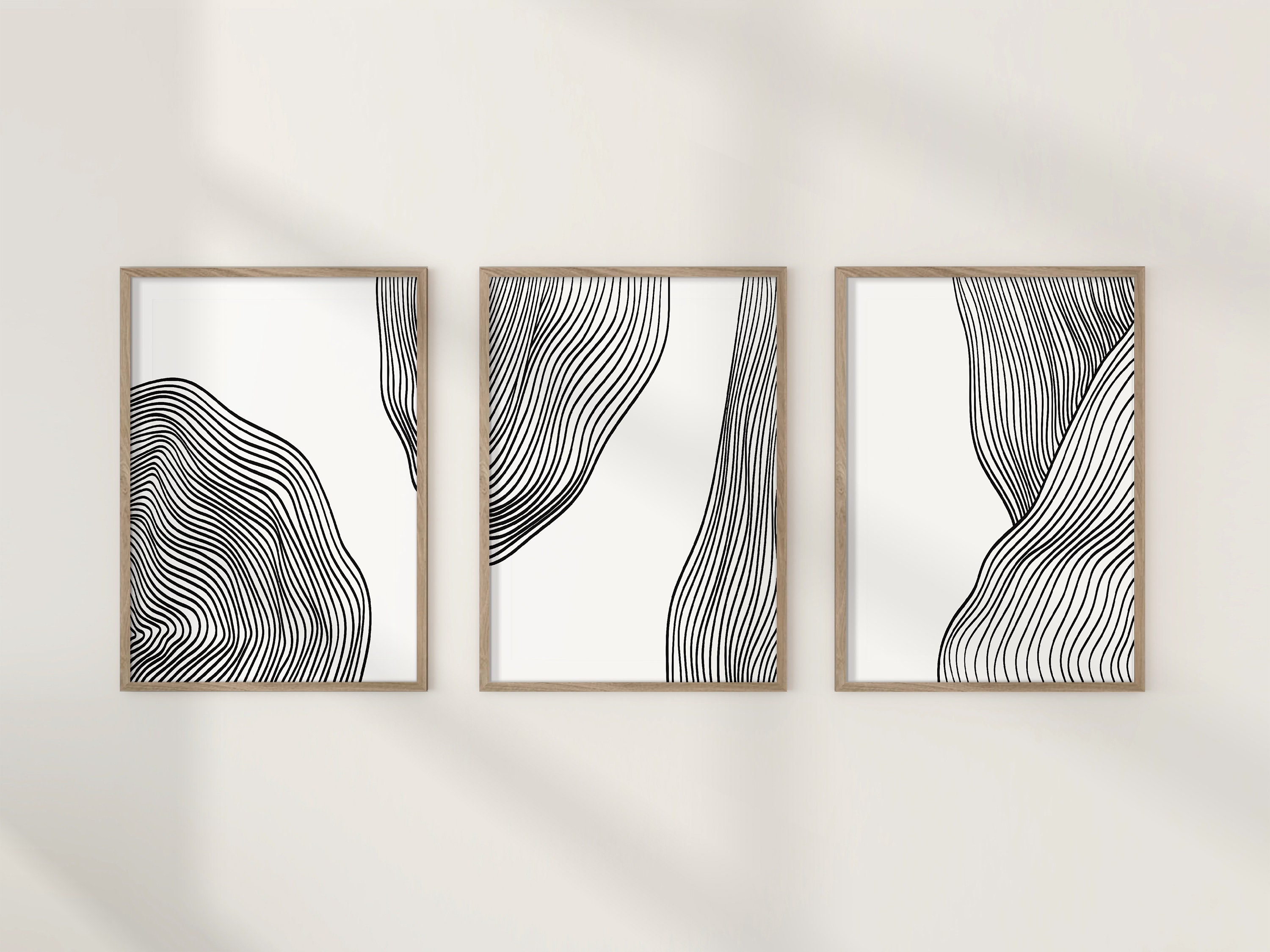 Minimalist Abstract Line Wall Art Printable Set of 3, Black and White ...